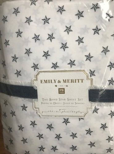 Pottery Barn Band Star Sheet Set White Black Queen Emily Merritt 4pc ...