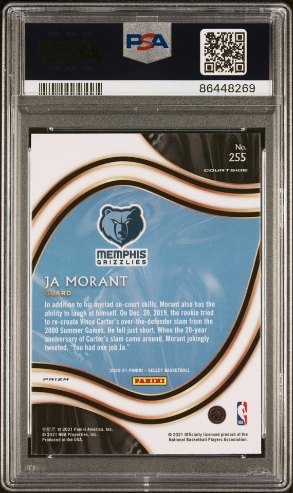 2020 Select Red White Orange Shimmer Prizm Ja Morant #255 ~ PSA 10 GEM ...