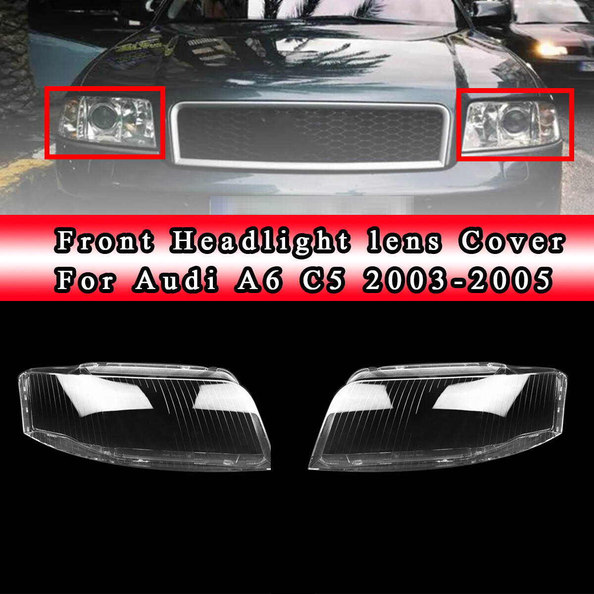 2x Headlamp Clear Lens Cover For Audi A6 C5 2003-2005 Left+Right Front ...