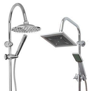 Large Chrome Dual 2 Mixer Adjustable Shower Heads Riser Kit Luxury ...