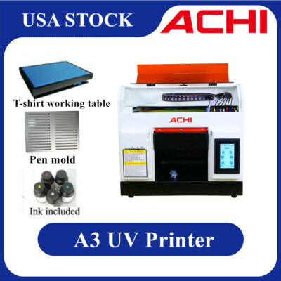 ACHI A3 UV Printer Epson 1390 Flatbed Cylindrical Glass Metal Rotation ...