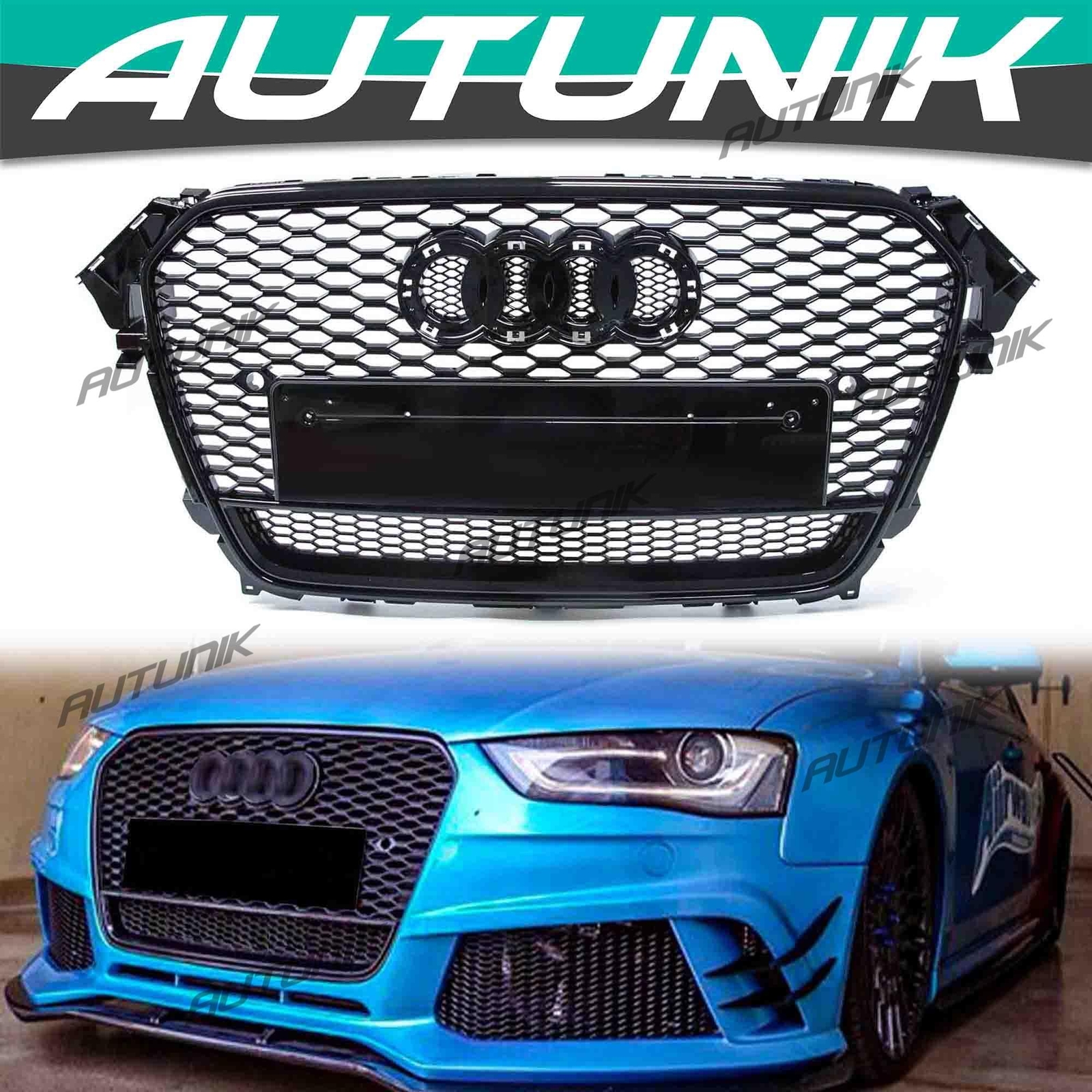 RS4 Style Honeycomb Front Mesh Grille Grill For Audi A4 S4 B8.5 2013 ...
