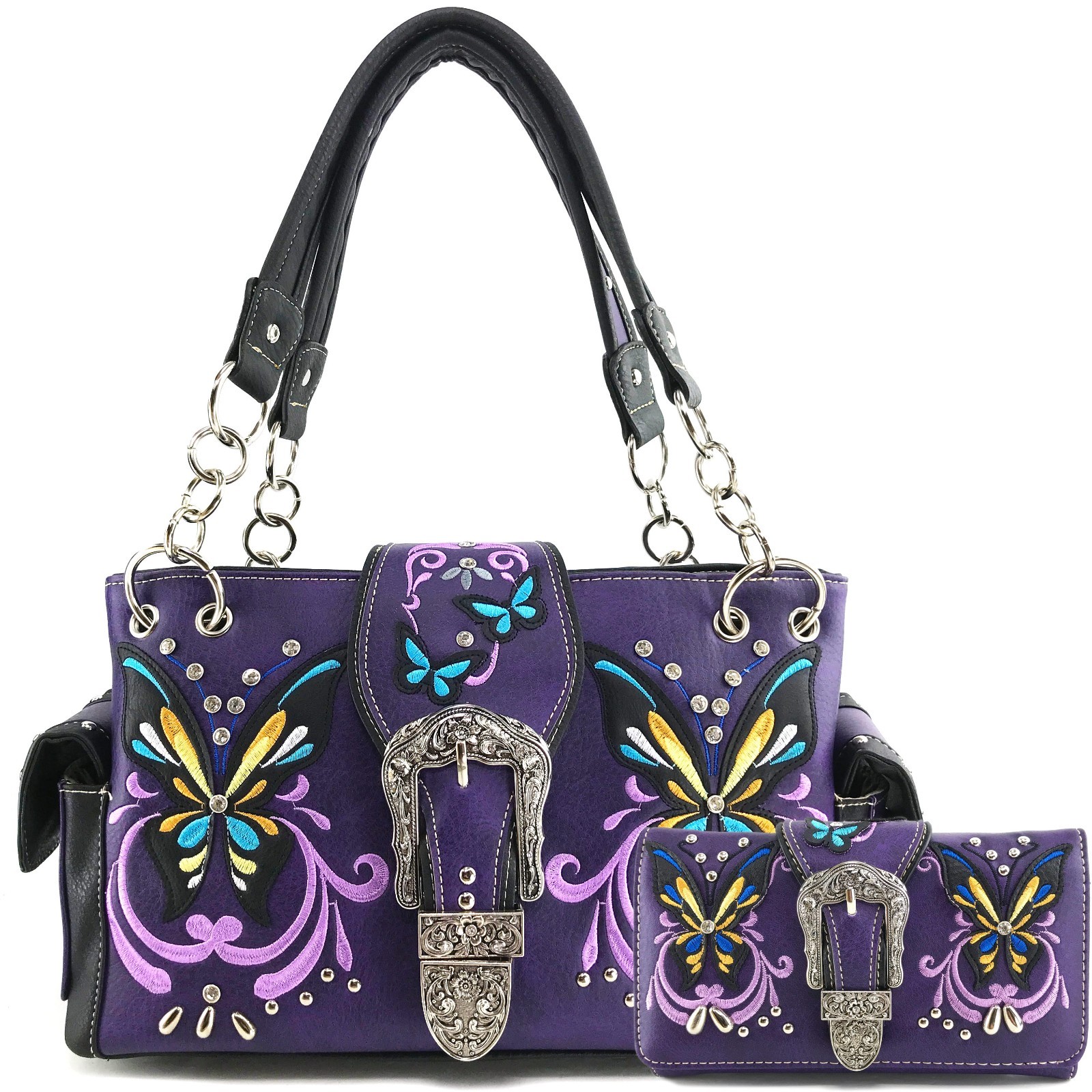 Justin West Spring Butterfly Western Buckle Conceal Carry Handbag Purse ...