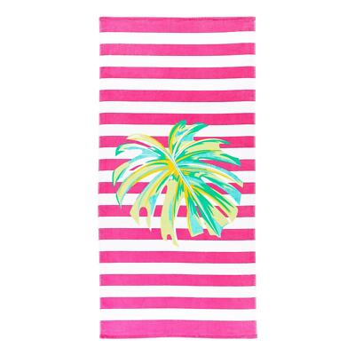 Tropical Hot Pink Palm Stripe Cotton Beach Pool Lake Towel | eBay