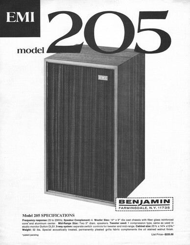Orig Benjamin EMI Model 205 Speakers 2 pg Product Sales Brochure w ...