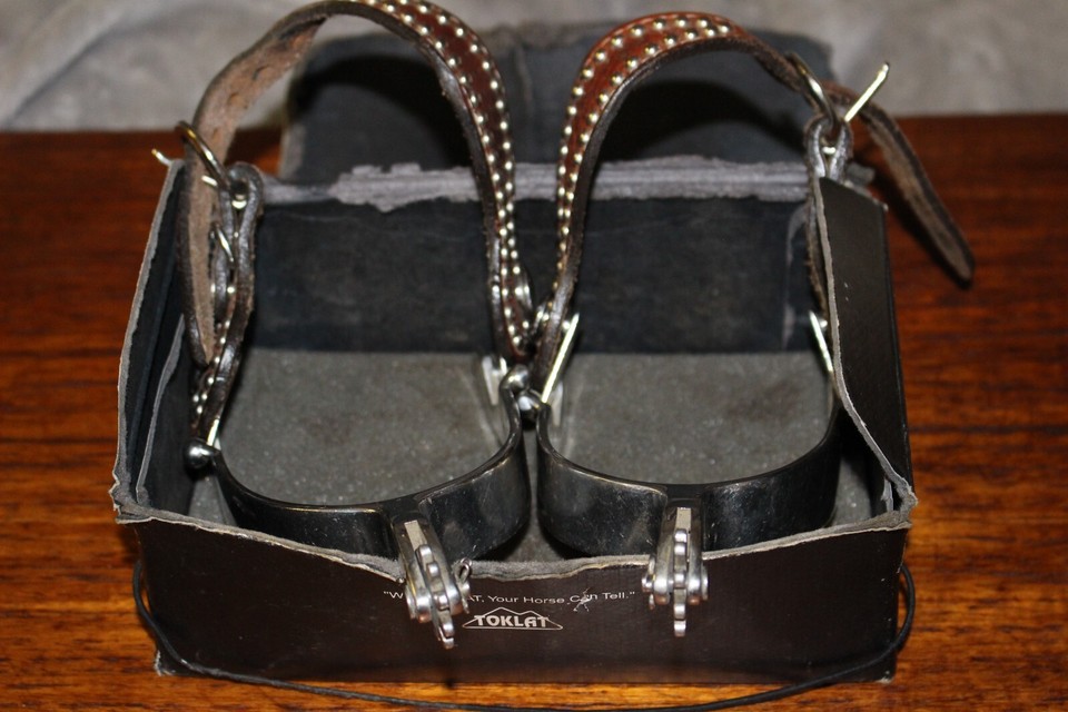 Excellent Pair MYLERS TOKLAT ( I-17 ) SPURS + TOOLED LEATHER Studded ...
