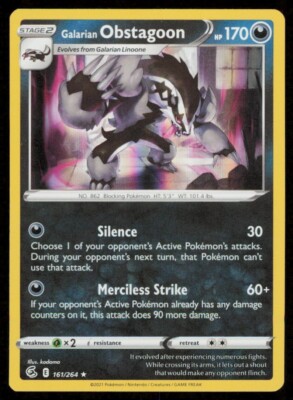 Galarian Obstagoon 161/264 Holo Rare - 2021 Pokémon Fusion Strike LP | eBay