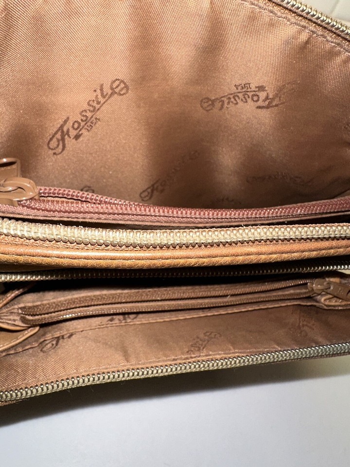 Brown Fossil Crossbody Leather Purse - Adjustable Strap For Shoulder Or ...