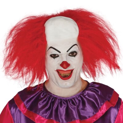 Crazy Killer Clown Bald Cap Red Wig Pennywise Scary Circus Freak ...
