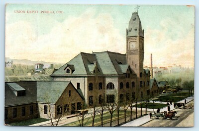 POSTCARD Pueblo Colorado Union Depot Train Station Railroad 1907 Hyde ...