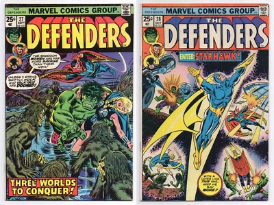 Defenders #27 & #28 (VF 8.0 SET) 1st Cameo & Full app Starhawk 1975 ...
