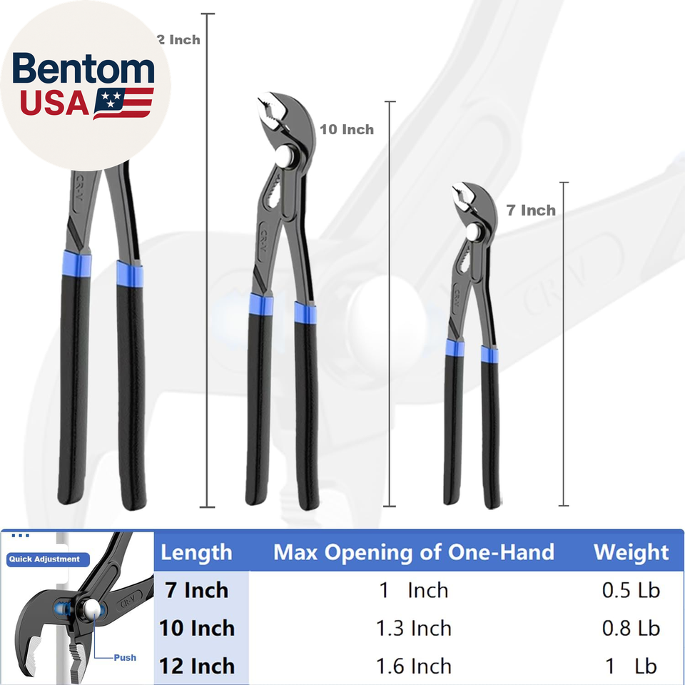 Channel Locks Plier Set of 3, Quick Adjust Groove Joint Pliers Set 7 ...
