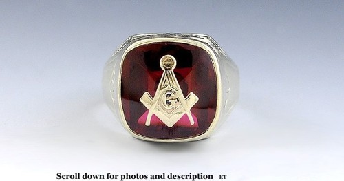 Fantastic c1949 14k Gold Red Masonic Freemason Emblem Signet Style Ring ...