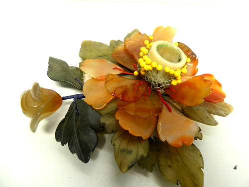 CHINESE BONSAI JADE AGATE LEAF GREENSTONE ROSE FLOWER TABLE CENTRE ...