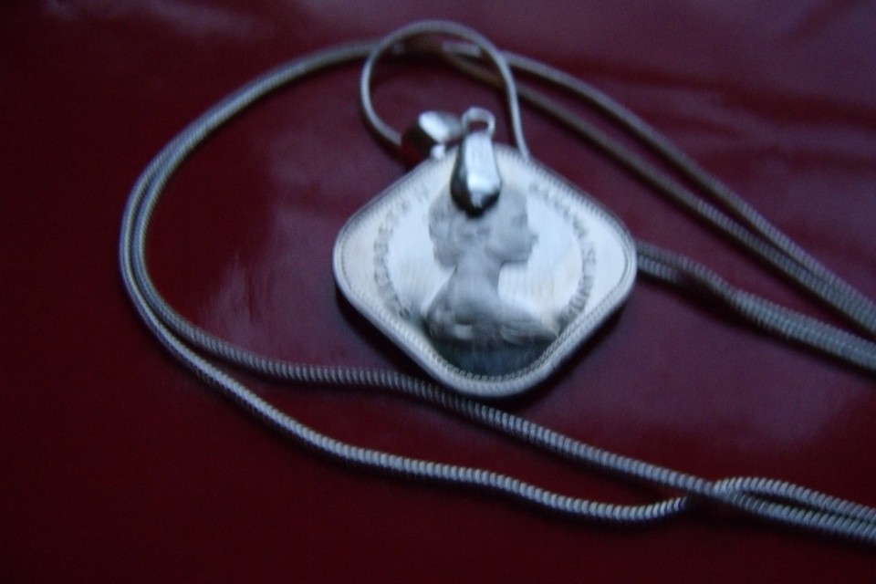 Bahamas Hibiscus Square Coin Jewelry Pendant on 22" 925 Silver Snake ...