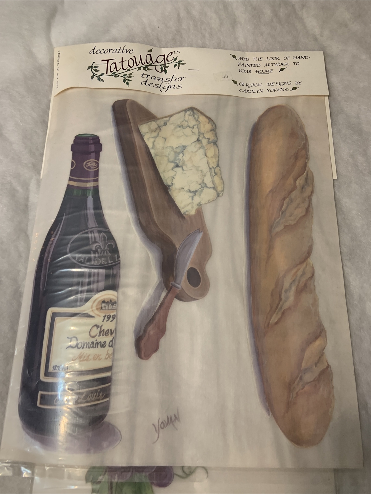 Decorative Tatouage Transfer Designs Wine Cheese Bread Fruits Bowl ...