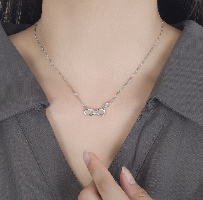 925 Sterling Silver Plated Infinity 8 CZ Pendant Necklace Choker Women ...