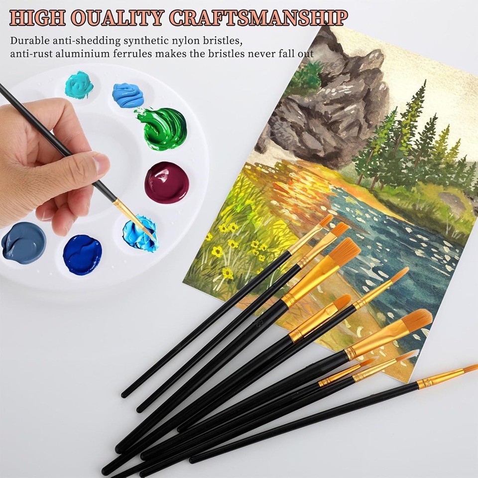 2X(Paint Brush Palette Set 10 Pieces Nylon Craft Acrylic Paint Brushes ...