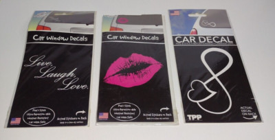 Lot of 3 Car Window Decal Stickers Kiss Hot Lips Heart Infinity Live ...