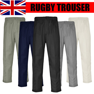 Mens Rugby Trousers Elasticated Waist Work Casual Smart Pants W32 to ...