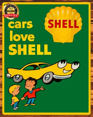 1960 Shell Gasoline - Cars Love Shell - Rare - Metal Sign 11 x 14 | eBay