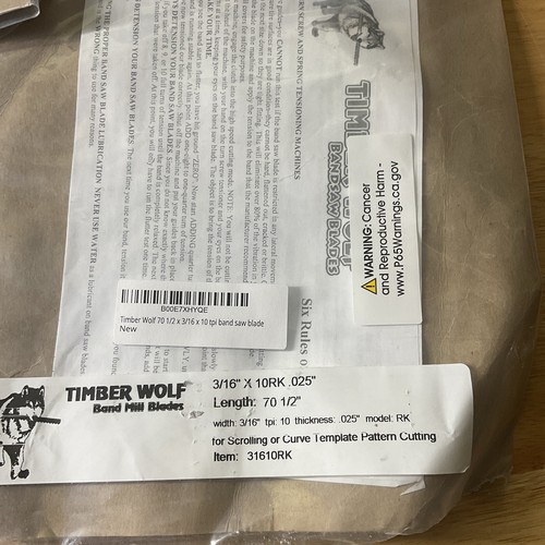 Timber Wolf Band Saw Blade 70 1/2" x 3/16" x 10RK.025" Item:31610RK | eBay