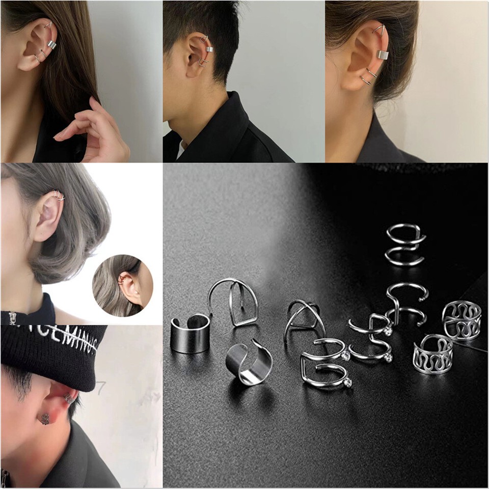 Set Of 12 Earring Ear Cuff Clip On Cartilage Helix Non-Piercing Ear ...