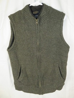 Pendleton Washable Wool Vest Green Knit Full Zip Fleece Lined Mens ...