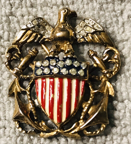 WW2 US Navy Officer Cap Device Sterling Philippe Crown Trifari ...