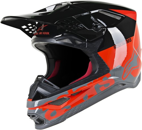 Alpinestars Supertech SM8 Radium Fluro Red/Black/Grey Helmet. Size XL ...
