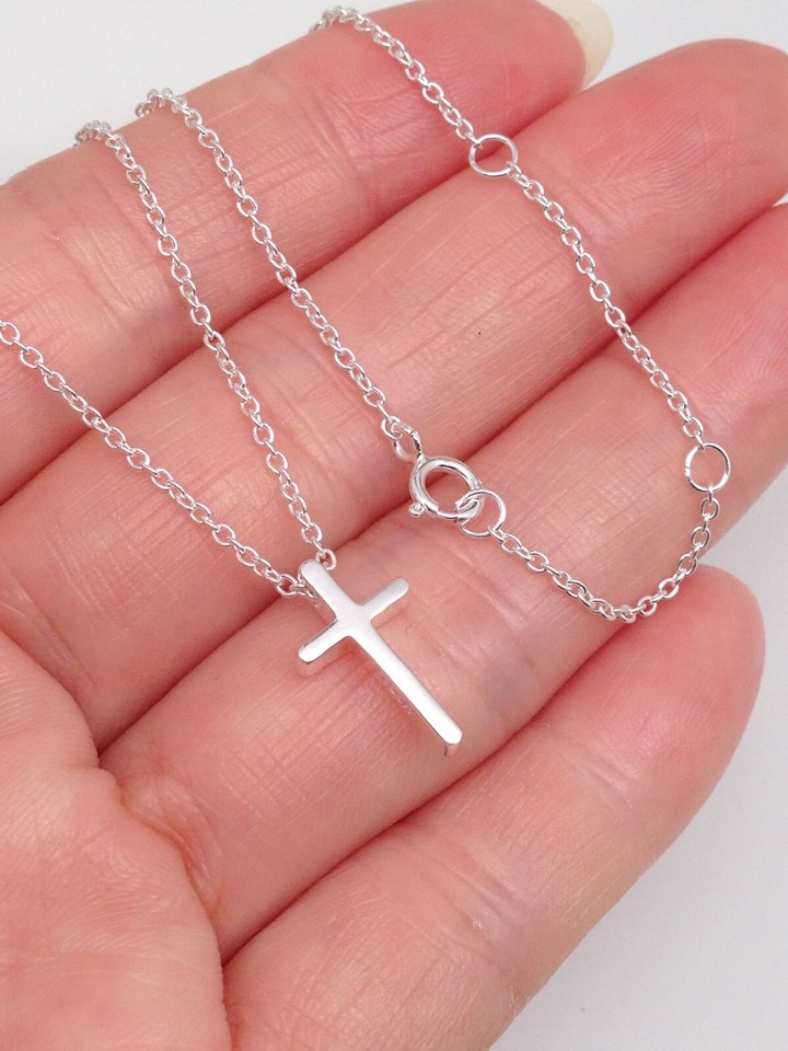 Sterling Silver 925 Small Tiny Cross Pendant Necklace 14mm 16-18" Slide ...