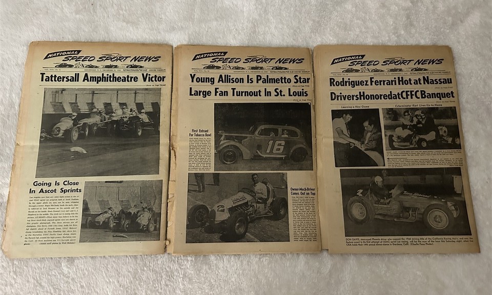 1960 Speed Sport News DECEMBER Set of 3 LEE PETTY Dan GURNEY Parnelli ...