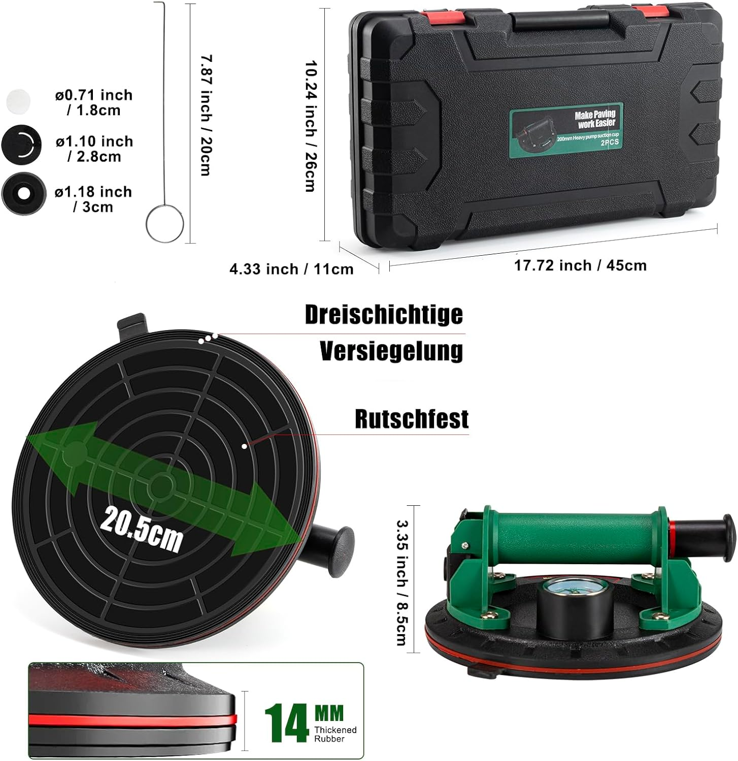 2-Pack Glass Suction Lifter with Pressure Gauge,8" Vacuum Glass Lifter ...
