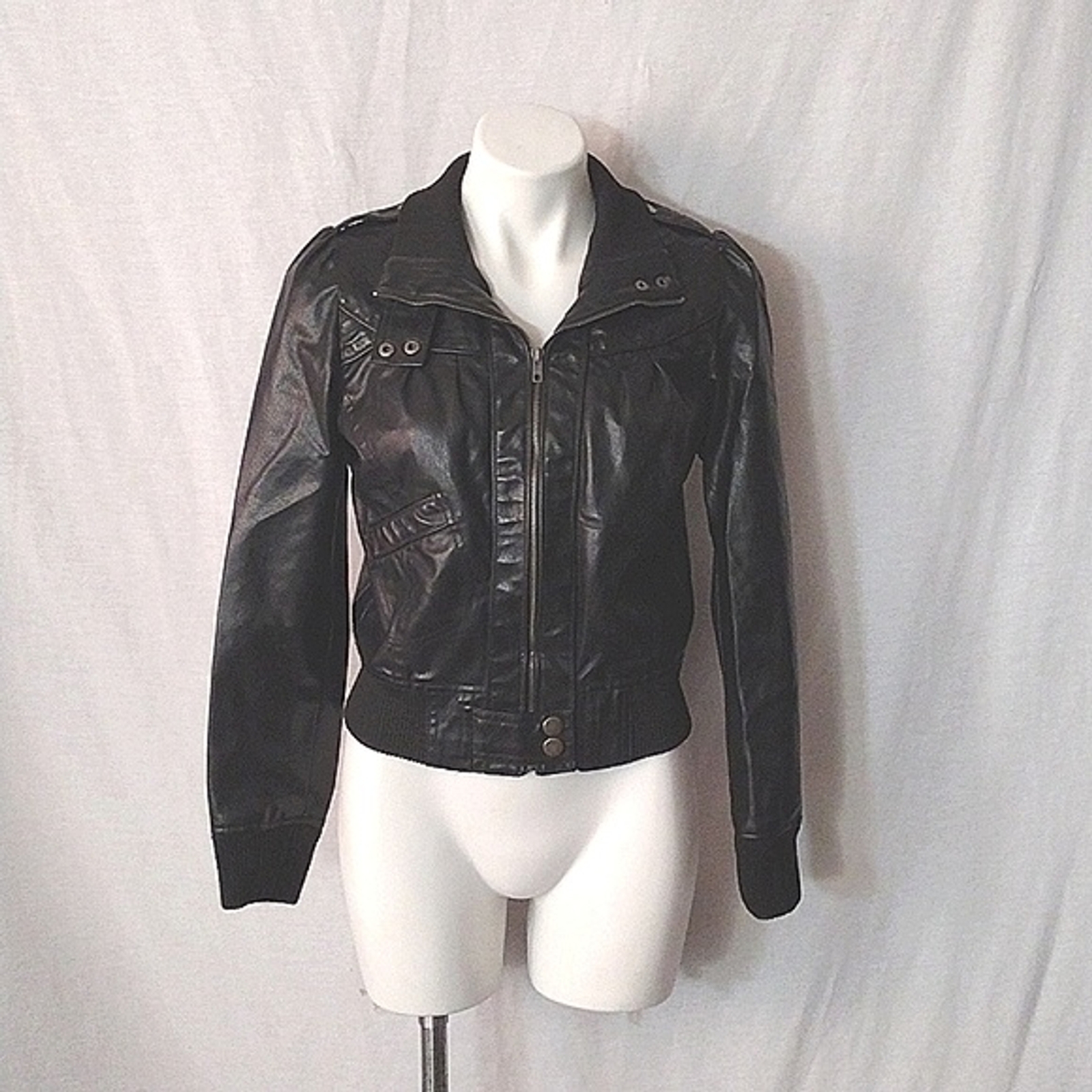 Max Rave Black Vegan Leather Cropped Motorcycle Bombe… - Gem