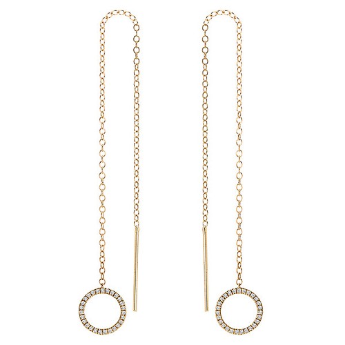 NEW 14K YELLOW GOLD DIAMOND CIRCLE HALO THREADER DANGLING EARRINGS | eBay