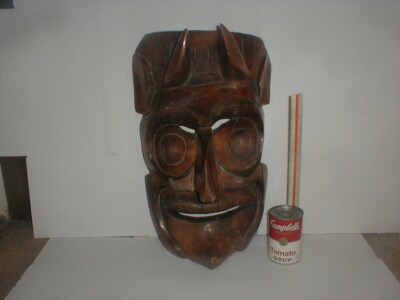 Vtg 18"x11" Hand Carved Wood Devil Mask Japanese Inro Ojime Hannya ...