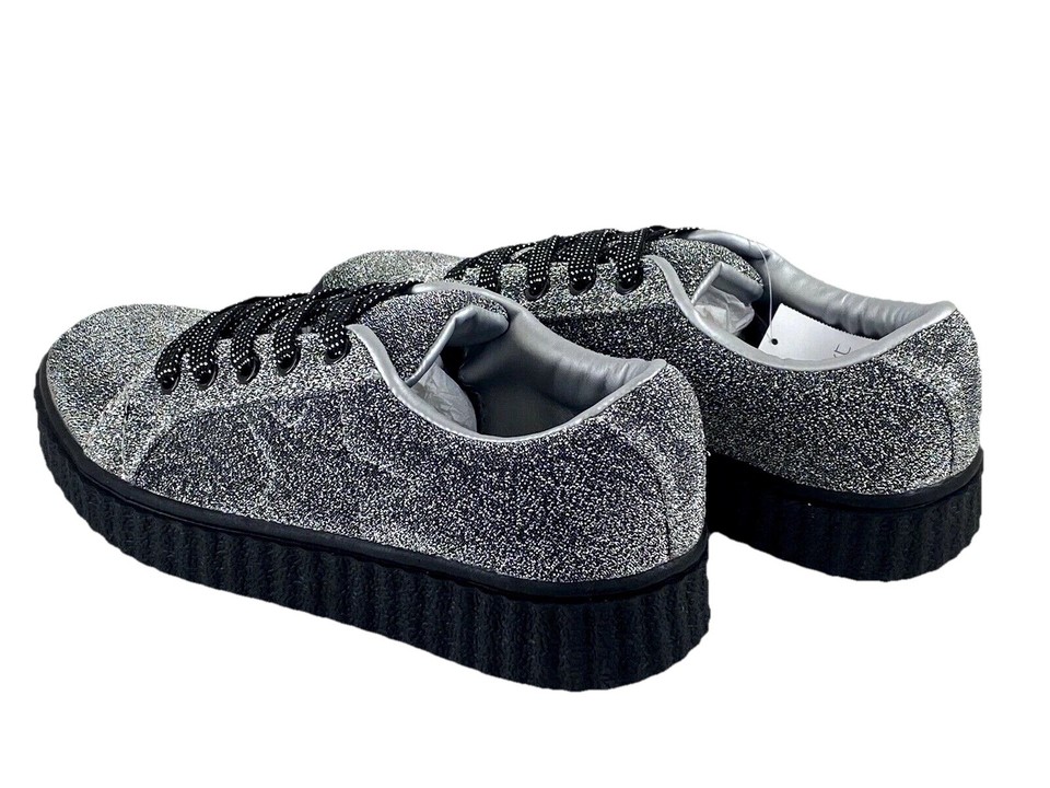 NEXT Older Girls Youth UK 2 EU 34.5 Silver Shimmer Fabric Lace Up ...