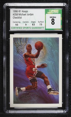1990-91 NBA Hoops Art Card Team Checklist Michael Jordan #358 CSG 8 HOF ...