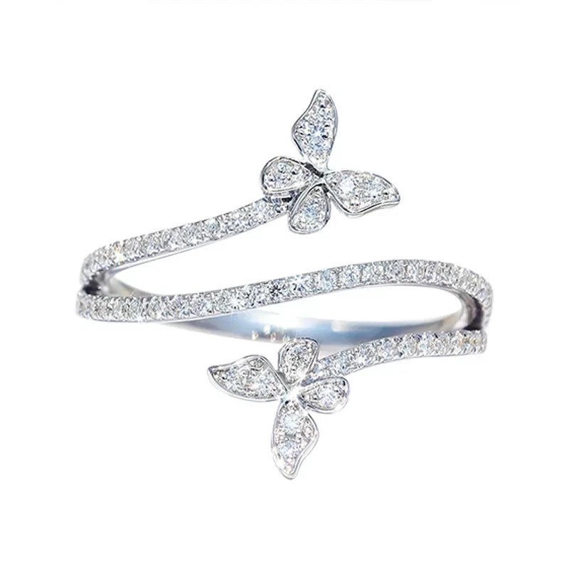 2.00 TCW Round Lab Created Diamond Butterfly Cocktail Ring 14k White ...