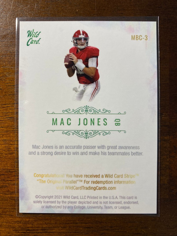 2021 Wildcard Matte White Mac Jones MBC-3 10' Stripe /125 NEw England ...