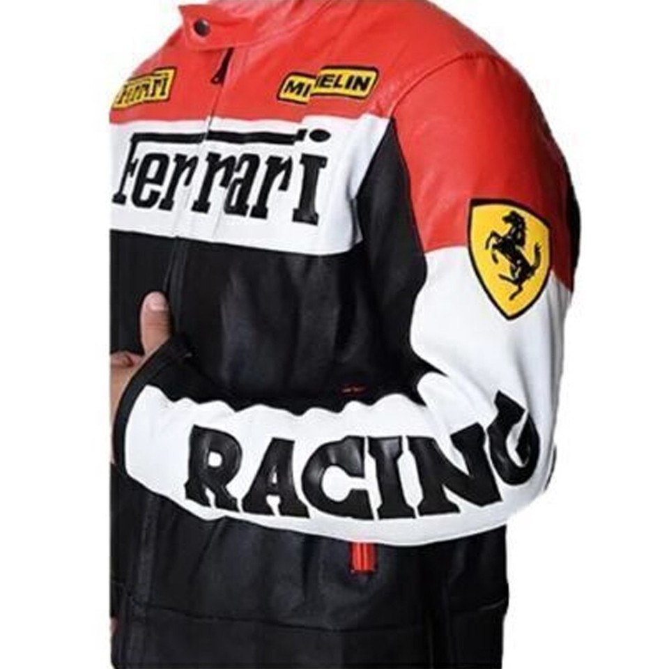 Red & Black Ferrari Motorcycle Racing Jacket Leather Biker Racer Gift ...
