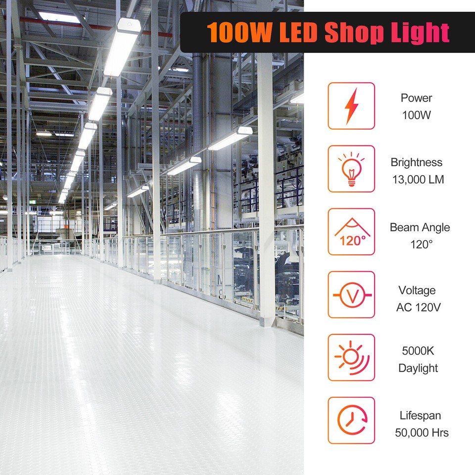 4FT LED Shop Lights 100W 120W Linkable Warehouse Workshop Ceiling Tube ...