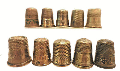10 Vintage Brass Advertising Thimbles Including Hudson's & Gold Thimble ...