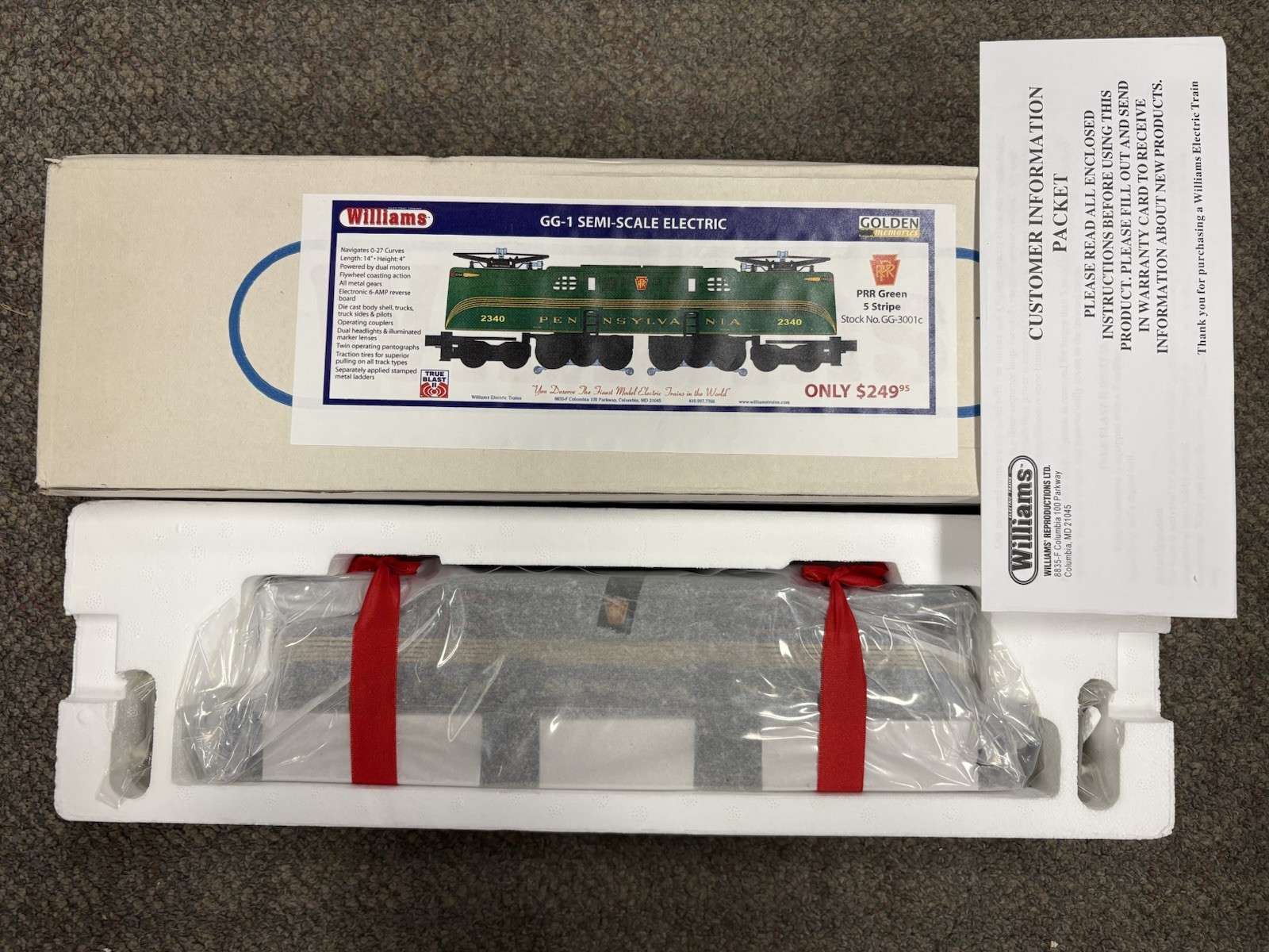 + Williams O Gauge Pennsylvania Green 5 Stripe GG-1 Locomotive GG-3001C ...