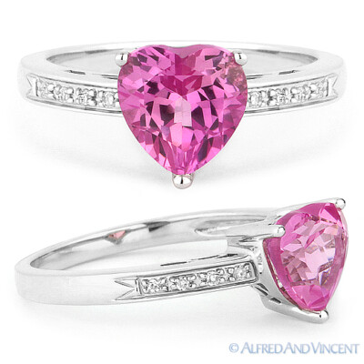 1.88ct Heart Pink Lab-Created Sappphire & Diamond Promise Ring in 14k ...