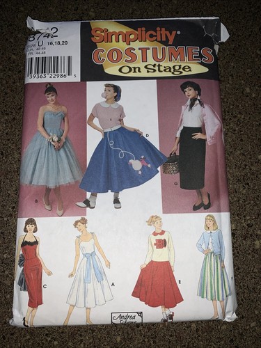 Simplicity 8742 Pattern Costumes 50s Poodle Skirt Grease 16 18 20 UNCUT ...
