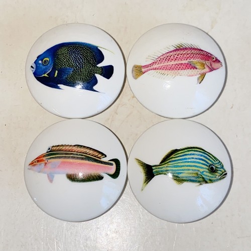 Decorative Aquatic White with Colorful Fish Drawer Pulls Cabinet Knobs ...
