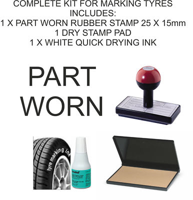 PART WORN RUBBER STAMP KIT, STAMP, INK & PAD TYRE MARKING GARAGES ...