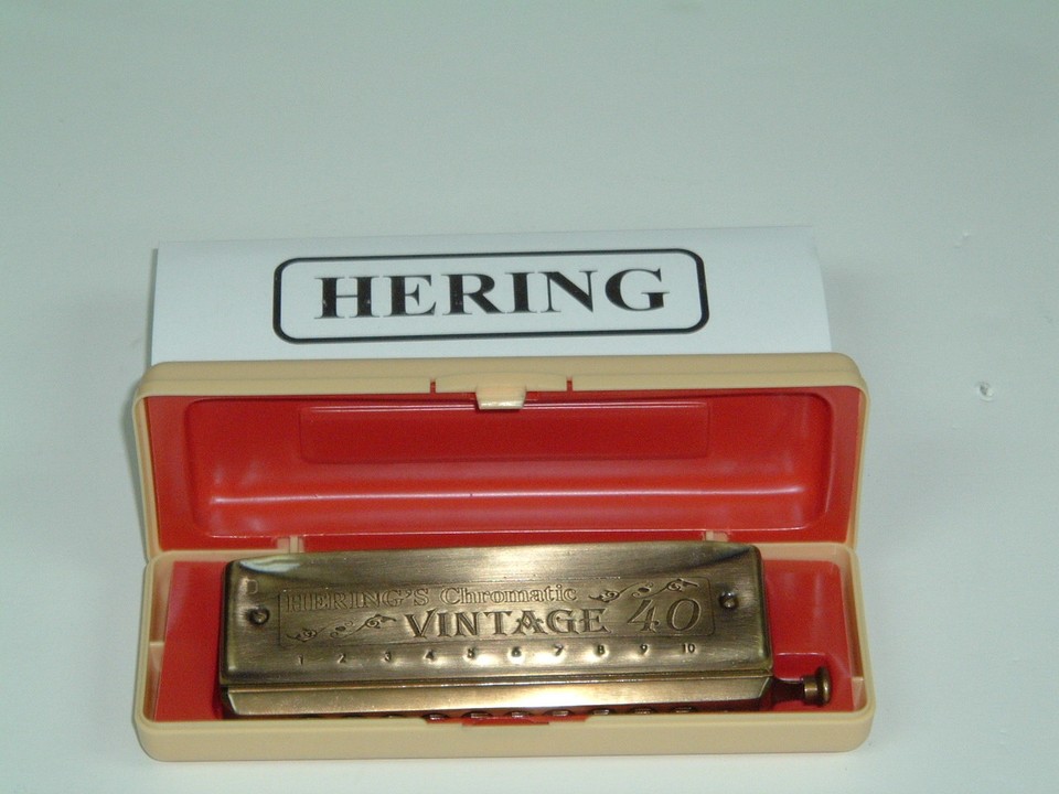 HARP HARMONICA HERING CHROMATIC 40 VINTAGE 1040 Key F new BLUE JAZZ ...