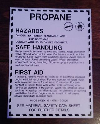 Safety Sign Propane WHMIS Label 3" x 4" 50/pack | eBay UK